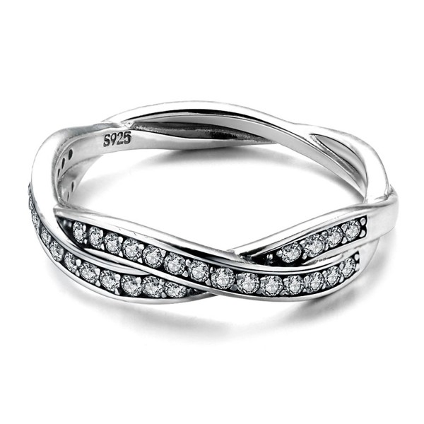 925 Sterling Silver Braided Pave Ring With Clear Cubic Zirconia Twist